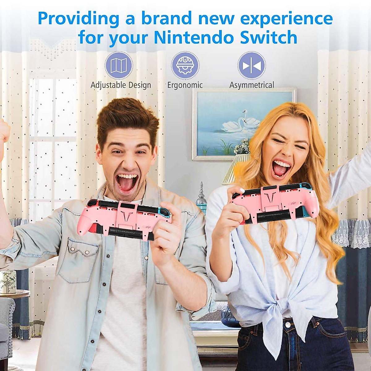 Switch Pink Grip Compatible with Nintendo Switch, OIVO Ergononmic Hand Grip, Upgraded with Adjustable Stand for Nintendo Switch- Pink