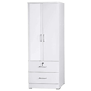 Better Home Products Grace Armoire Wardrobe with Mirror & Drawers in White