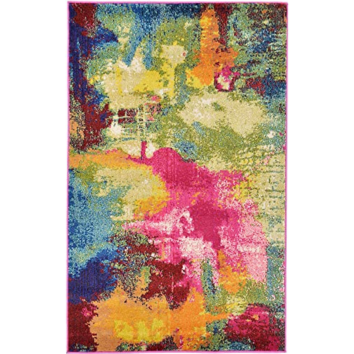 Unique Loom Estrella Collection Colorful, Abstract, Watercolor, Modern, Eclectic Area Rug, 3 ft 3 in x 5 ft 3 in, Multi/Beige