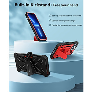 WTYOO for iPhone 13 Pro Max Case: with Built-in Kickstand & Screen Protector | Full-Body Dual Layer Rugged Belt Clip Holster, Durable Heavy Duty Military Shockproof Protective Phone Cover-Black