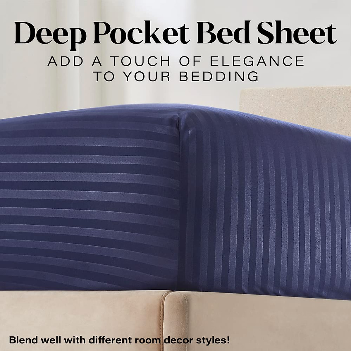 Elaine Karen Full Sheet Set - 4-Piece Striped Full Size Bed Sheets - Soft & Cooling Deep Pocket Full Bed Sheet Set - Wrinkle-Free Microfiber Bedding with 1 Fitted Sheet, 1 Flat Sheet, 2 Pillowcases