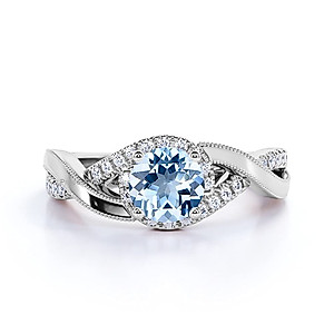PB Collection Solitaire Aquamarine & CZ Infinity Engagement Promise Ring in 925 Sterling Silver 6