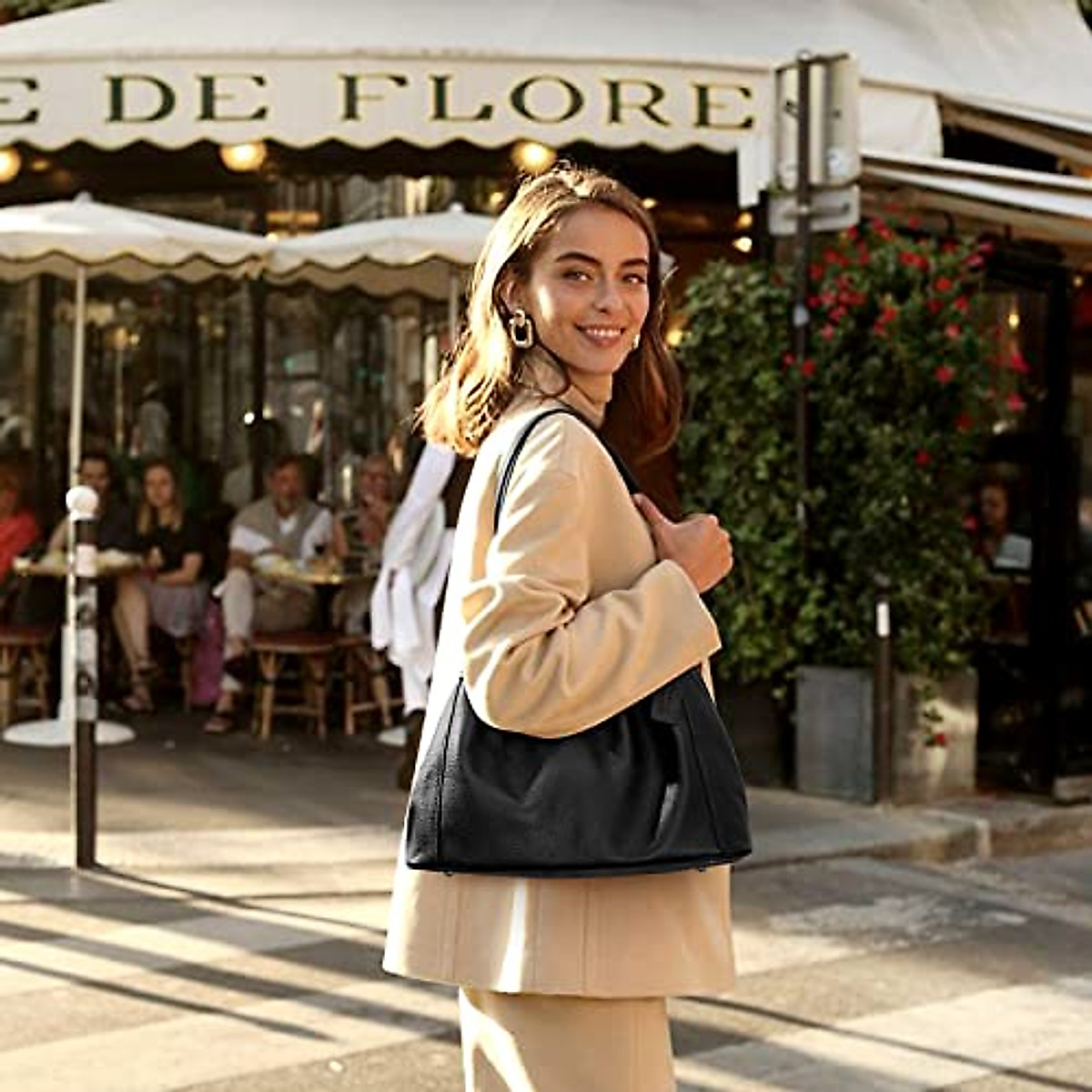 Kattee Soft Women Genuine Leather Hobo Totes Purses and Handbags Satchel Top Handle Shoulder Bags (Black)