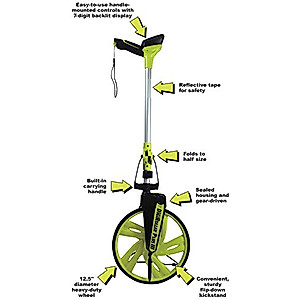 Calculated Industries #6575 DigiRoller Plus III 12.5 Inch Estimators Electronic Distance Measuring Wheel with Large Backlit Digital Display; Measure in Feet, Inches, Meters, Yards; FREE Carrying Pack