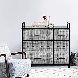 AZL1 Life Concept 7-Drawer Dresser, 3-Tier Storage Organizer, Tower Unit for Bedroom/Hallway/Entryway/Closets-Sturdy Steel Frame, Wooden Top, Removable Fabric Bins, Black and White