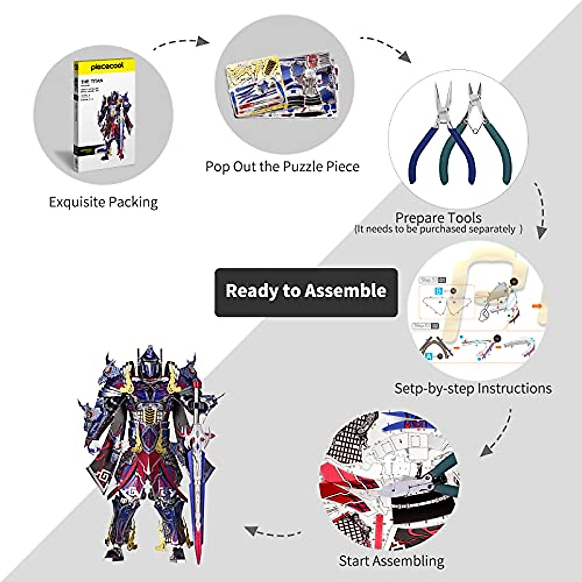 Piececool 3D Metal Puzzles Mecha Model Kits-The Titan Figure Model Building Blocks Kits for Adults, DIY Brain Teaser 3D Puzzle for Men Teen Students Hobbies Fidget Toys Gifts -157 Pcs