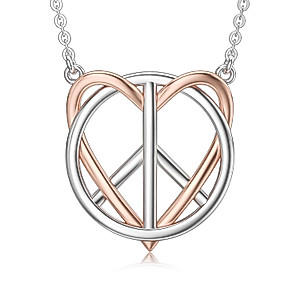 Peace Necklace for Women Sterling Silver Peace Sign Pendant Necklace Heart Love Jewelry