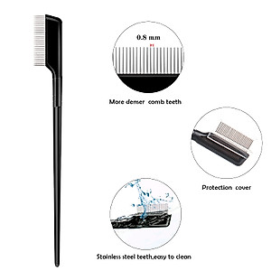 Eyelash Comb Lash Brush Separator 2Pcs, Dust2oasis Eyelashes Separator Curler Makeup Mascara Applicator, Eyelash Grooming Brushes Metal Teeth, Eye Makeup Brush Tools with Comb Cover dark black