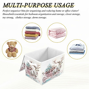 senya Christmas Baskets Collapsible Storage Bins with Lids, Pink Christmas Elk Storage Boxes Clothes Baskets for Organizing