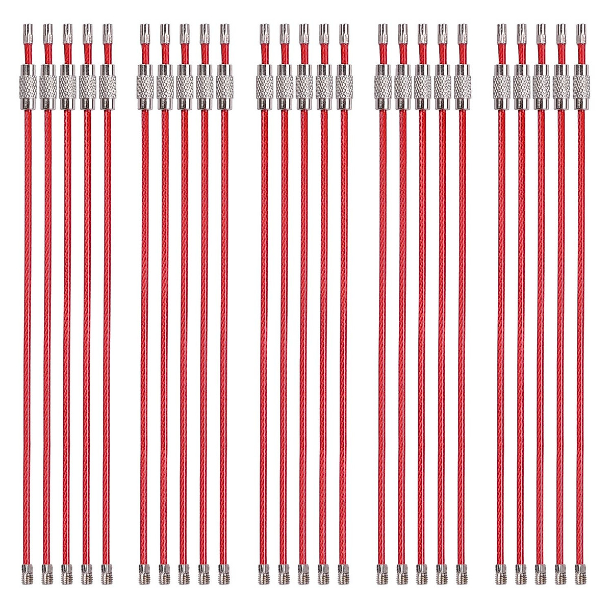 Keychain, 25 Pack of 6.3 Inches Stainless Steel Wire Ring 2mm Cable Loop Rings for Hanging Luggage Tag, Keyrings and ID Tag Keepers (Red)