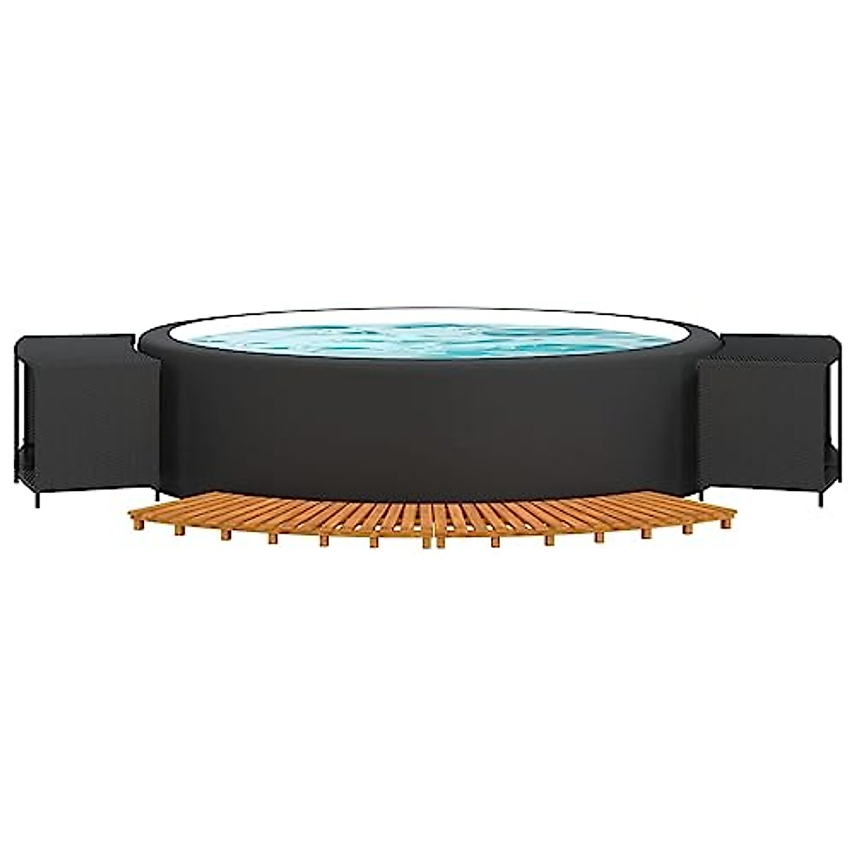 GOLINPEILO Spa Surround Black Poly Rattan and Solid Wood Acacia, Poly Rattan Outdoor Massage Hot Tub Frame with 2 Storage Shelf and 2 Spa Step, Patio Outdoor Hot Tub Surround, -9972