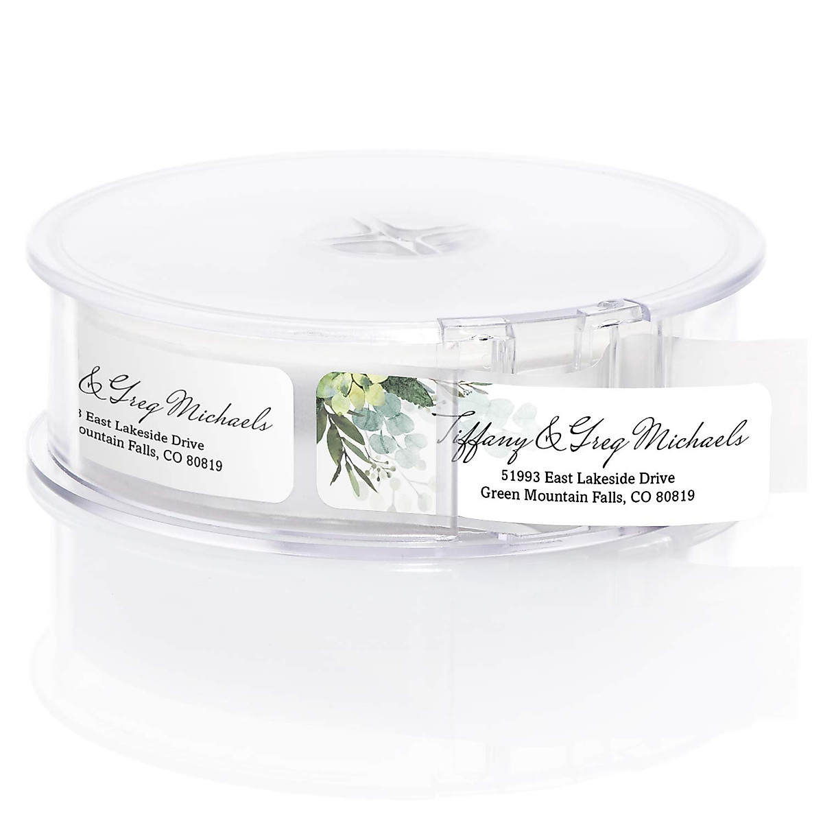 Floral Greenery Rolled Address Labels/Roll of 250 Personalized Address Labels/Designer Return Address Stickers in Elegant Plastic Dispenser