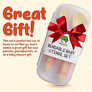 Mars Baby Silicone Baby Spoons Set for Self-Feeding - Bendable Learning Utensils for Toddlers - Perfect for Introducing Solids - With Travel Case - Orange