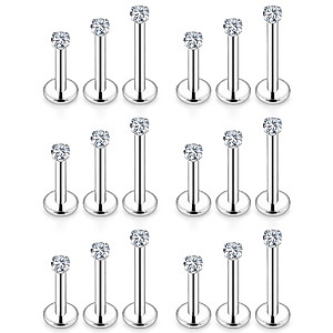Vsnnsns 16G Lip Rings Stainless Steel Labret Jewelry Monroe Lip Rings Nail Cartilage Tragus Helix Earrings Studs Piercing Jewelry Medusa Piercing Jewelry for Women Men 16 Gauge Earrings 2MM CZ Silver