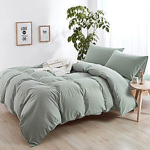 INDACORIFY Sage Green Cotton Duvet Cover Washed 100% Cotton Bedding Donna Cover Queen Twin King Euro and Custom Size Duvet Cover 3 Paece Beding Set (Twin 68X90)