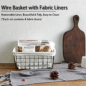 Wire Storage Baskets, 4 Pack Metal Household Organizer with 4 Pcs Fabric Liners, Refrigerator Bin with Handles, for Pantry, Shelf, Freezer, Kitchen Cabinet, Bathroom, Countertop, Closets (Black)