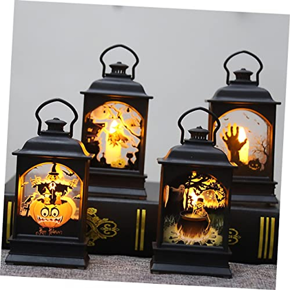 Mini Candle Battery Lantern Outdoor Lantern Ghost Festival Party Decoration LED Lights for Halloween Fall Snow Globe Festival Party Ornament Pattern Light Flame Lamp Candle Light