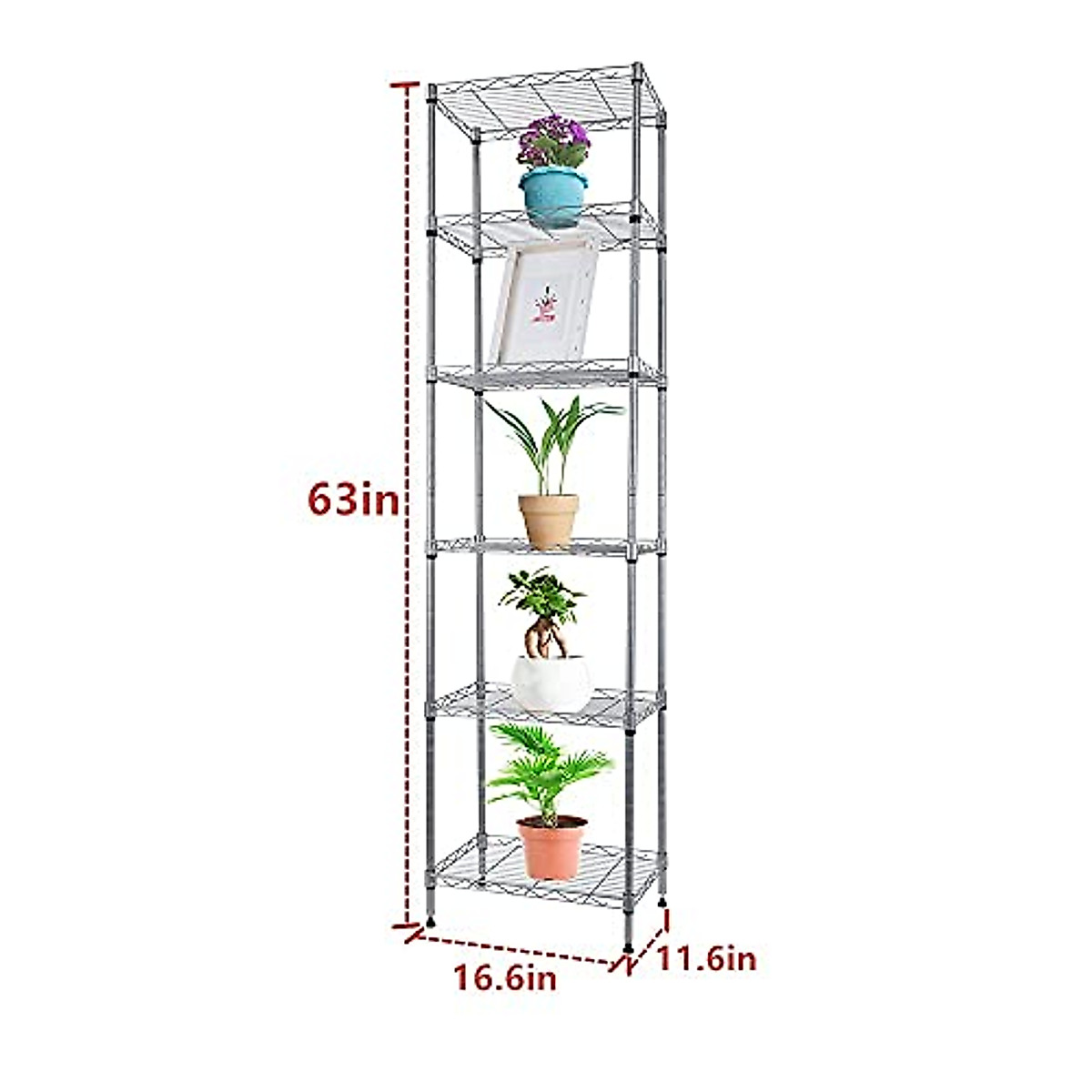 REGILLER 6 Wire Shelving Steel Storage Rack Adjustable Unit Shelves for Laundry Bathroom Kitchen Pantry Closet (Silver, 16.8L x 11.7W x 63H)