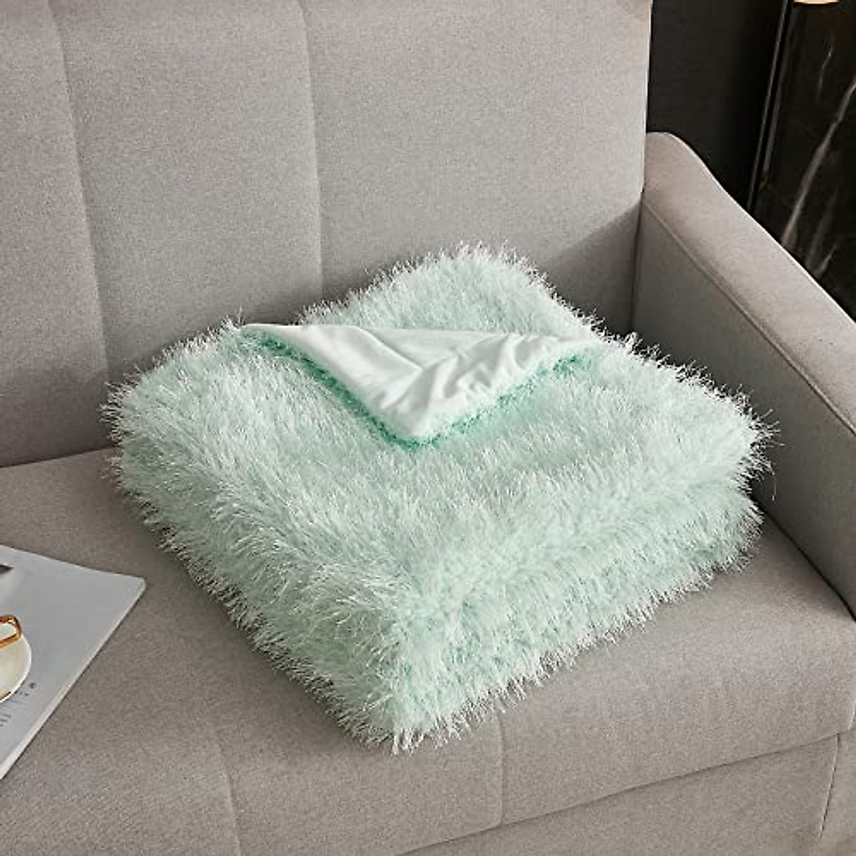 WERDIM Plush Faux Fur Throw Blanket Aqua - Luxury Soft Fluffy Fuzzy Sherpa Velvet Throw Blankets for Couch Sofa Bed, 50x70 inches