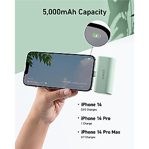 Anker Nano Portable Charger for iPhone, with Built-in MFi Certified Lightning Connector, Power Bank 5,000mAh 12W, Compatible with iPhone 14/14 Pro / 14 Plus, iPhone 13 and 12 Series (Black)