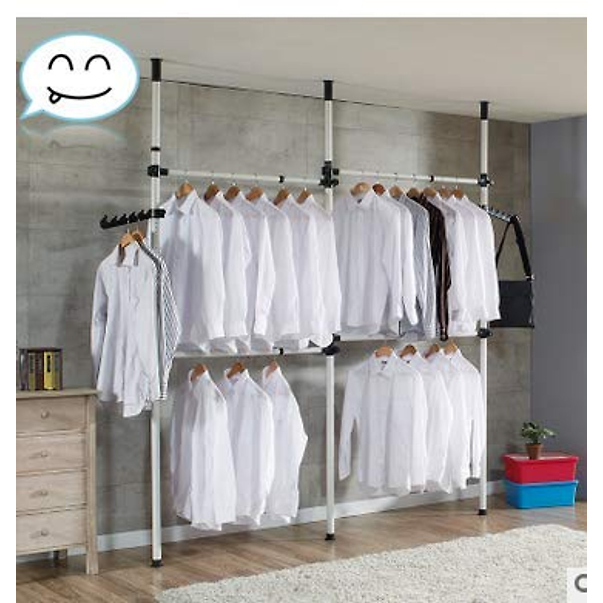 Estink Garment Rack, Portable Indoor Garment Hanger Tools Heavy-Duty Adjustable DIY Coat Hanger Clothes Wardrobe 3 Poles 4 Bars Home Hanging Rack