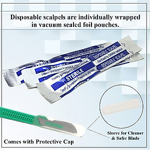 Box of 10 Disposable Surgical Sterile Scalpel Blades #24 Made of Carbon Steel with Sturdy Graduated Plastic Handle for Lab Students, Cutting, Carving, Repairing, Dermaplaning + More