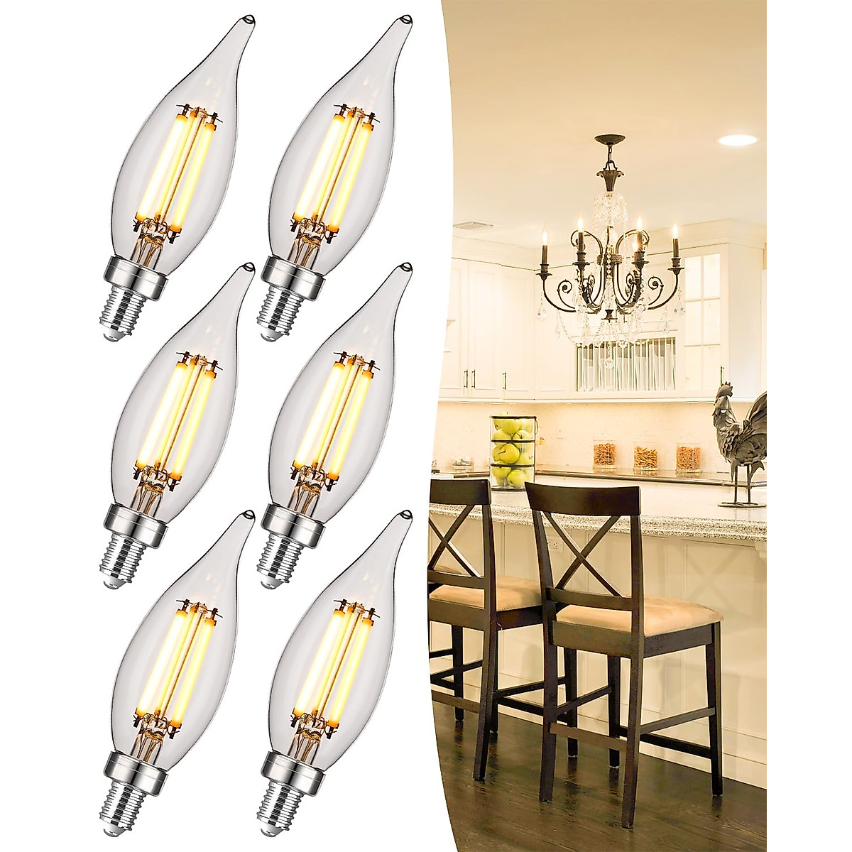 OMED E12 LED Candelabra Bulb 100 Watt Equivalent, 2700K Soft White, Dimmable LED Chandelier Light Bulbs, 7W 1000 Lumen Clear LED Candle Light Bulbs for Living Room, Light Fixture, 6 Pack