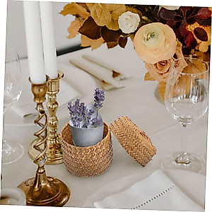 GANAZONO 2pcs Flower Box to Go Containers with Lids Mini Containers Wicker Storage Basket with Lid Woven Storage Box Wicker Storage Bins Round Woven Baskets Woven Storage Case Flower Basket