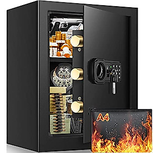 2.4 Cubic Large Fireproof Safe Box with Fireproof Document Bag, Personal Security Home Safe with Removable Shelf, Anti-Theft Lock Box for Documents Money Jewelry Valuables