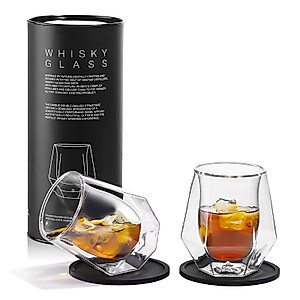 ONE TO LAST Whiskey Glasses Set of 2 - Hand Blown Double Walled Glass, Thick Rocks Glasses with Premium Gift Box - Perfect for Scotch, Bourbon and Old Fashioned Cocktails. (6.7oz(200ml))