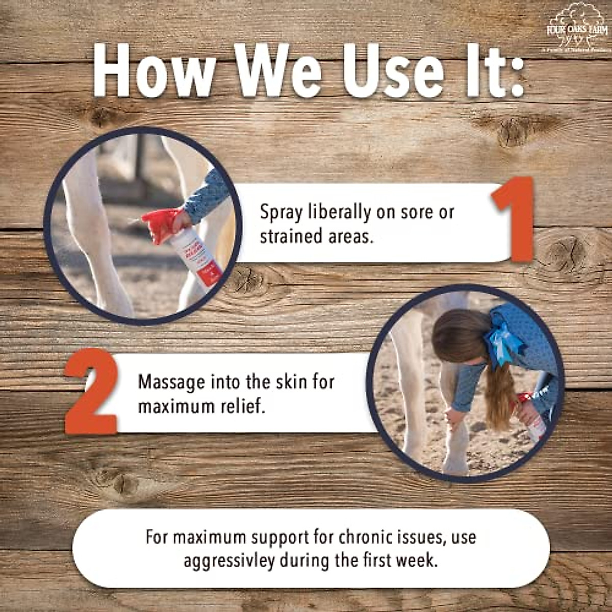 Four-Oaks Farm Ventures, Natural Release Muscle Spray Treatment - Horse Liniment for Sore Muscles, Joint Pain, Tendon & Inflammation Relief - Easy to Use, Fast Acting, Alcohol & Menthol Free (8 oz)