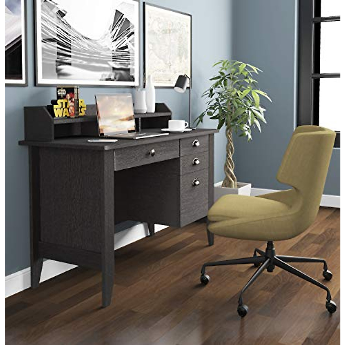 Catrimown Computer Desk with Drawers and Hutch, Wood Office Desk Teens Student Desk Study Table Writing Desk for Bedroom Small Spaces Furniture with Storage Shelves, Espresso Brown