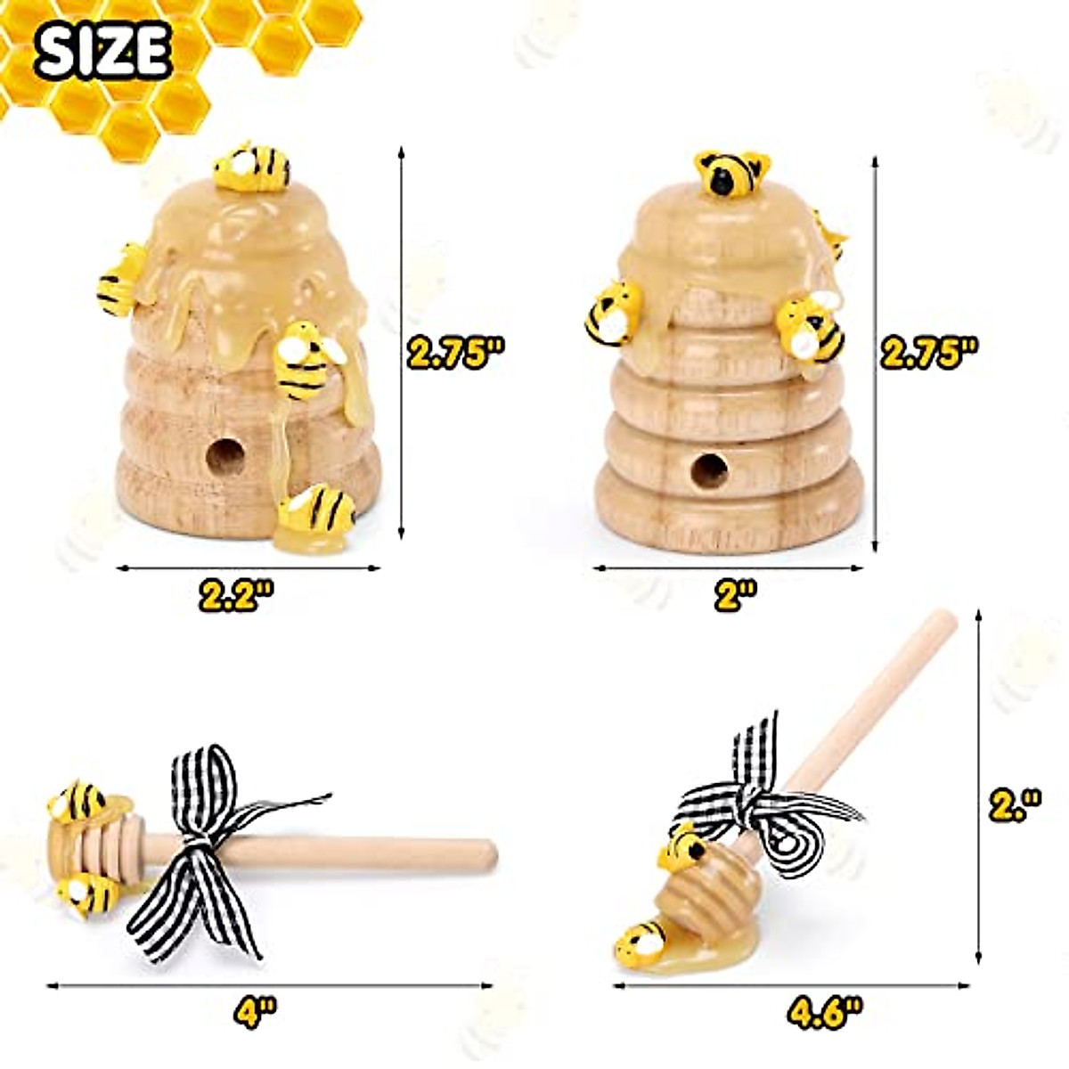 Bee Tiered Tray Decor with Wooden Fake Honey Hive Dippers Bumble Bee Gifts for Women Decorations for Spring Summer Farmhouse Home Kitchen Shelf Rustic Housewarming Display Party Supplies Set of 4