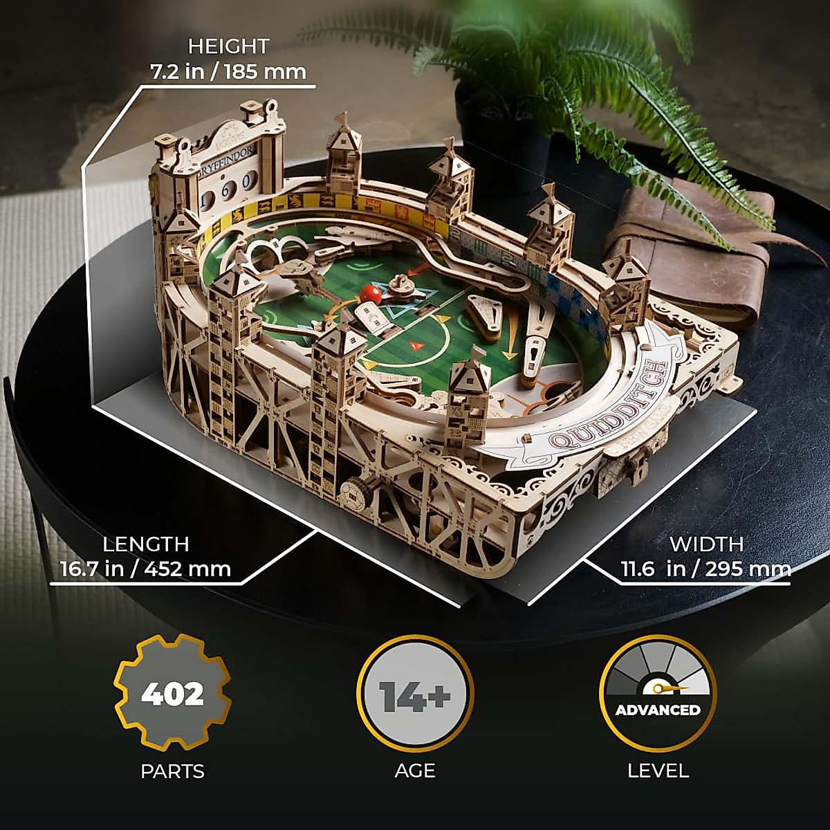 UGEARS Harry Potter Quidditch Pinball Machine - Wooden Models to Build for Adults with Engaging Gameplay - Wooden Pinball Machine Experience in 3D Puzzle Design - Ideal for Wooden Model Kits Fans