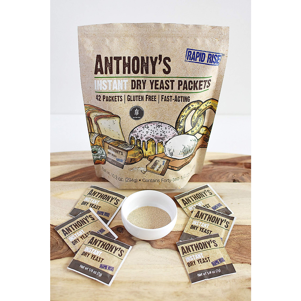 Anthony's Instant Dry Yeast Packets, Contains 42 Individual Packets, Gluten Free
