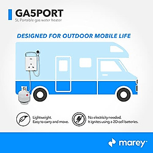 Marey GA5PORT Portable Propane Gas Tankless Water Heater, Small, White