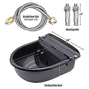 KHEARPSL Automatic Waterer Outdoor Dog Water Bowl Dispenser Stainless Steel Water Trough Auto Fill Water Bowl for Livestock Dogs Cattle Horse Pig Farm Animals (Black)
