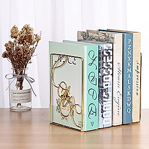 Bookends Gold , Decorative Metal Book Ends Supports for Shelves (1 Pair) (Gold)
