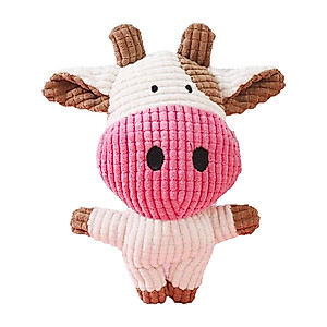 leasote Dog Squeaky Toys,Durable Dog Chew Toys,Cow/Lion/Elephant Stuffed Animals Pet Plush Toy for Small Medium Large Puppy Dogs Cow