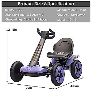 MOLACHI Go Kart for Kids,12V Battery Ride on car,Kids Electric Vehicles,Ride On Toys for Boys & Girls with Ergonomic Adjustable Seat（Purple）