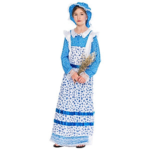 Spooktacular Creations Colonial Pioneer Girls Costume Deluxe Prairie Dress for Halloween Laura Ingalls Costume Dress Up Party (Small (5-7yr))