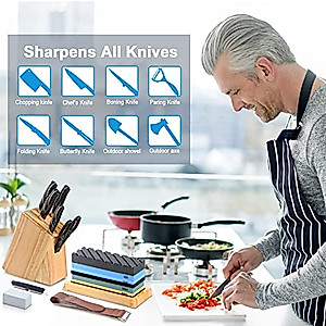Sharpening Stone Whetstone Set, Knife Sharpening Stone Kit 4 Side Grit 400/1000 3000/8000, Professional Whetstone Knife Sharpener Includes Bamboo Base, Flattening Stone, Leather Strop & Angle Guide
