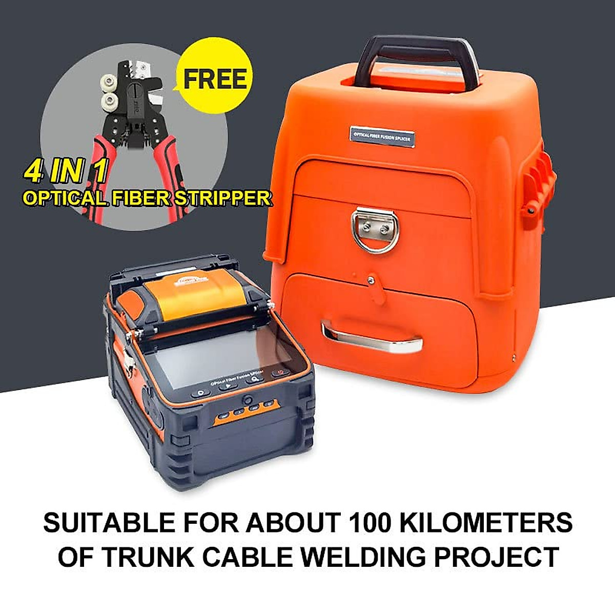 Optical Fiber Fusion Splicer Automatic Multi-Language Intelligent Fiber Optic Welder FTTH Fiber Optic Splicing Machine with 6 Seconds Splicing Time, Fusion Splicer Machine Melting 15 Seconds Heating