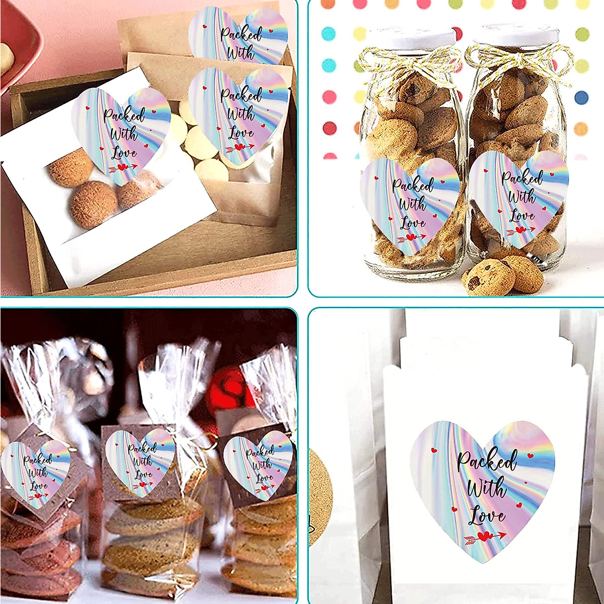 Happy Valentine's Day Stickers 1.5 inch Holographic Heart Stickers Wedding Favor Thank You Labels for Envelope Seals Business Package 500 pcs Per Roll Sealed Labels for Envelope Seals