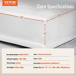 VEVOR Heated Mattress Pad, 39 x 75 in, Electric Bed Warmer with 1-5 Heat Settings Control, 10-Hour Auto Shut Off, Machine-Wash Breathable Coral Fleece Heating Electric Mattress Sheets, White