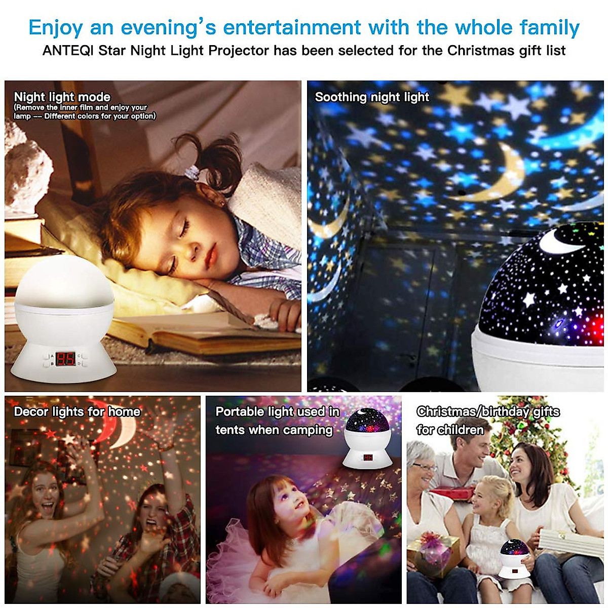ANTEQI Star Night Lights Projector for Kids Star Glob Projection Nightlight with 17 Projection Modes and Timer for Baby Bedroom Ceiling Decor