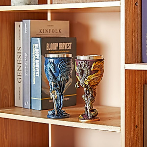 Ottalent Blue Dragon Goblet Stainless Steel Dungeons and Dragons Gift Chalice Wine Goblet 7 oz. (Blue Sword Dragon)