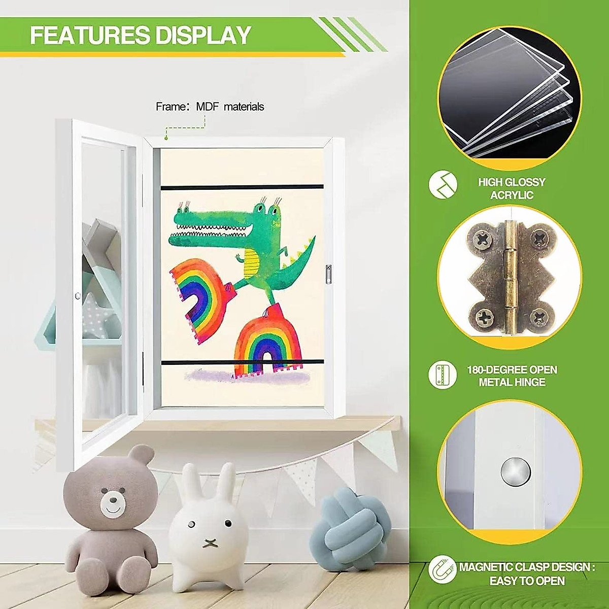 TUTULOO A4 Kids Art Frame - Holds 50 Pcs Art Work - Dark Acrylic Frame - Minimalist Style - Front Opening - Vertical Orientation - Tabletop, Wall Mount