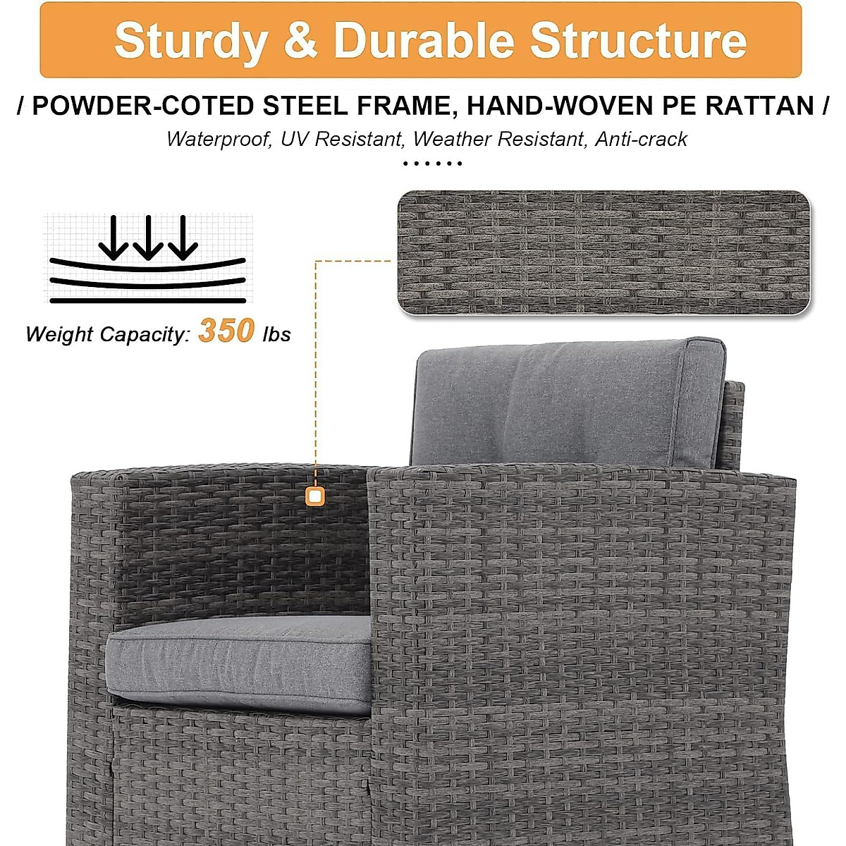 JOIVI 8 Pieces Patio Furniture Set with Fire Pit Table, Outdoor Patio Conversation Set, PE Wicker Sectional Sofa Set with Storage Box for Garden, Poolside, Backyard, 3 Blue Pillows Included, Grey