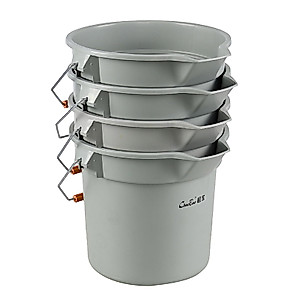 Sandmovie 14 Quart Commercial Round Buckets, 4 Packs Plastic Round Utility Pail with Handle, Grey